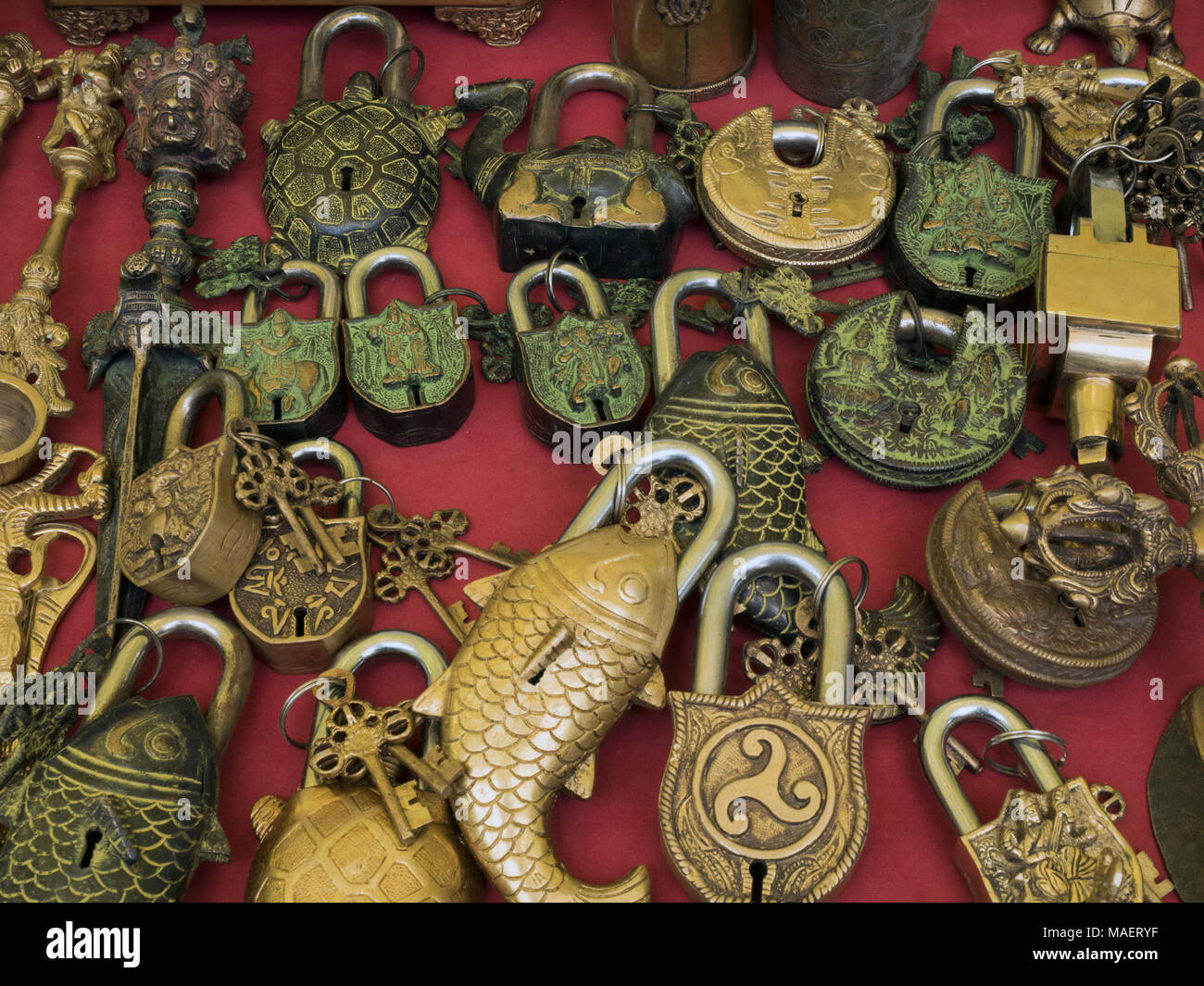 Ancient antique vintage handmade locks: metal locks with keys in the ...