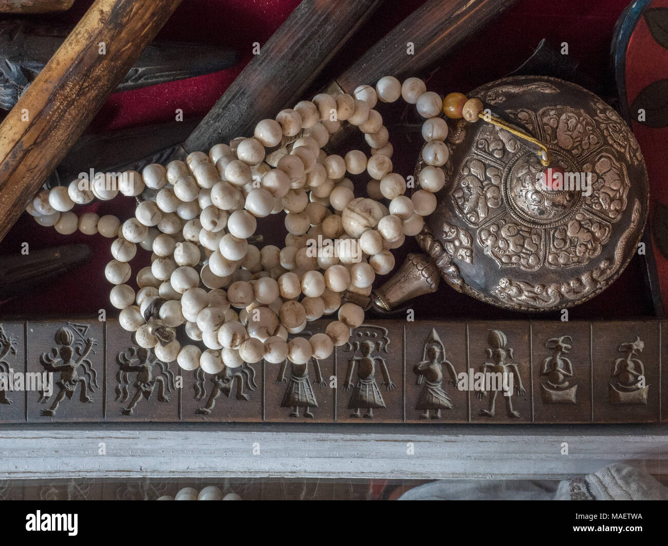 Tibetan traditional antique decoration silver pendant and thread white ...