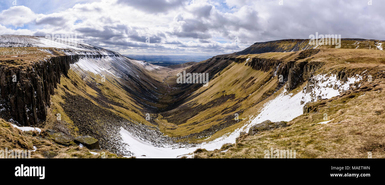 Classic u-shaped glaciated valley of High Cup Gill viewed from High Cup ...