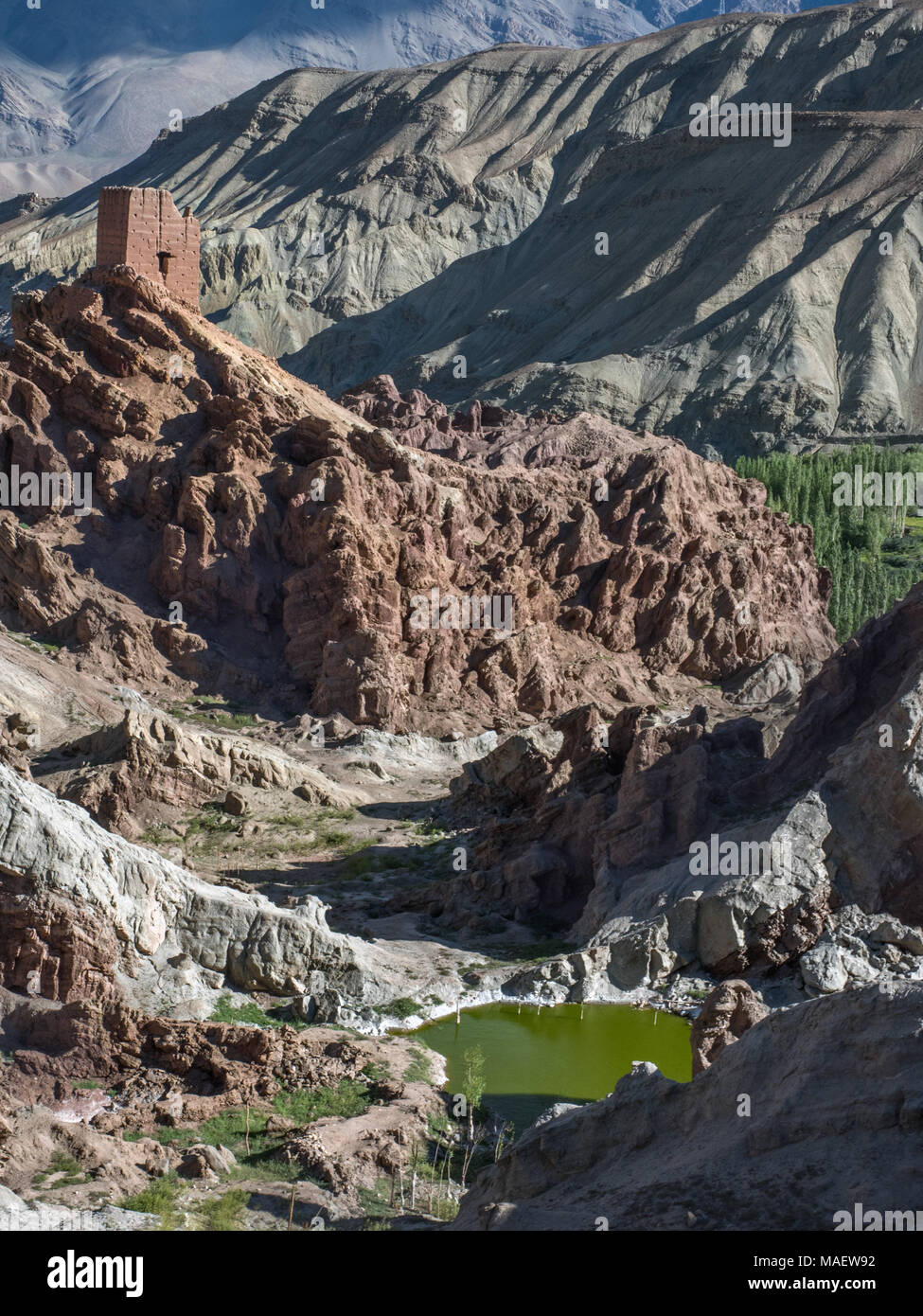 Ancient ruins of the ancient Buddhist royal palace on the rocks in the ...