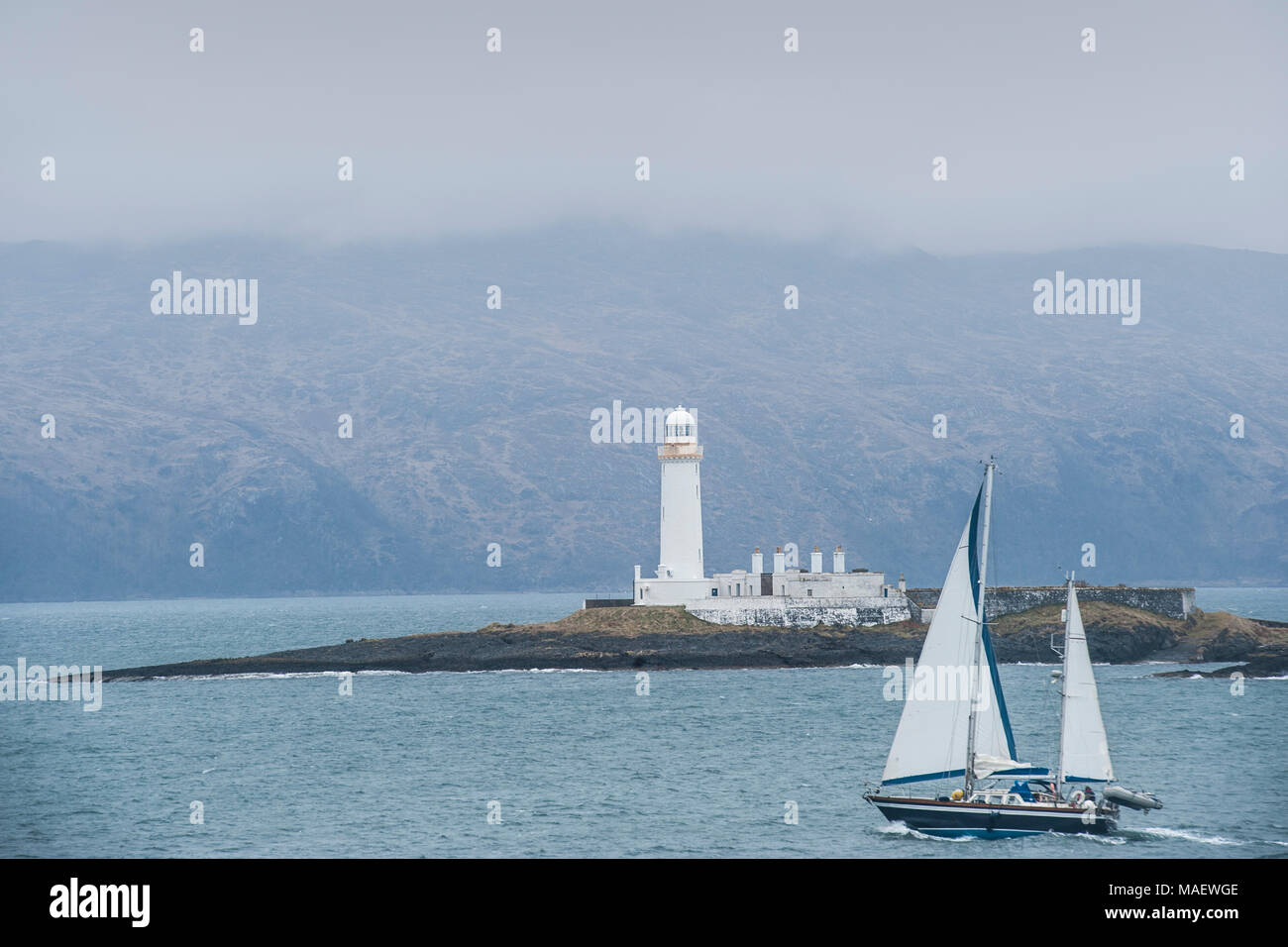 Sound of Mull Lady Isle Rock and Lighthouse on Lismore island, Scotland ...