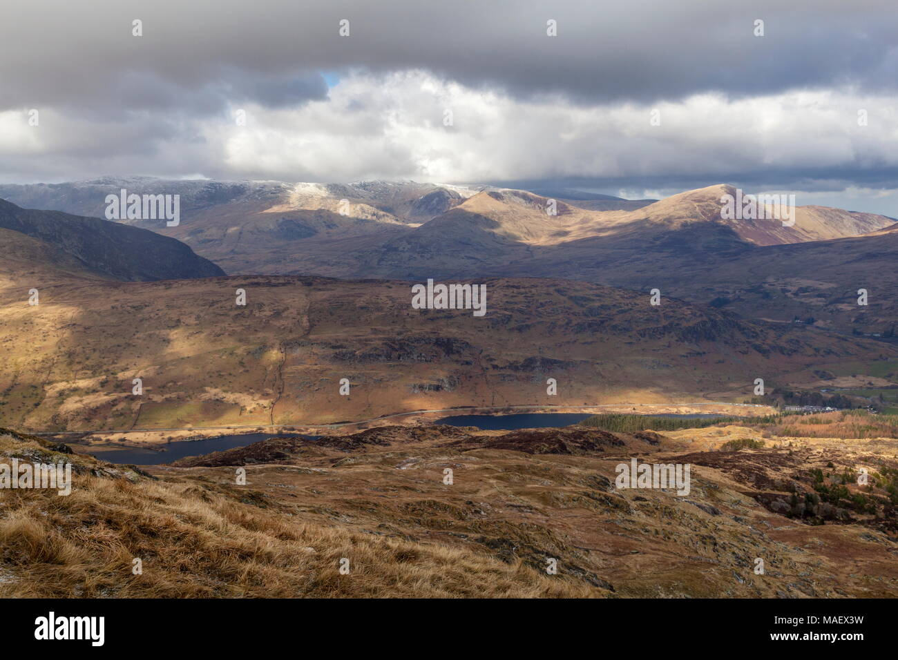 Clouds pass over the Carneddau mountain range in Snowdonia Stock Photo ...