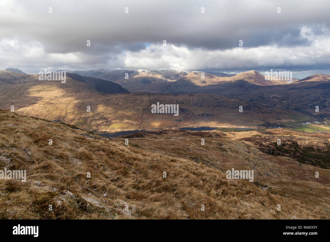 Clouds pass over the Carneddau mountain range in Snowdonia Stock Photo ...