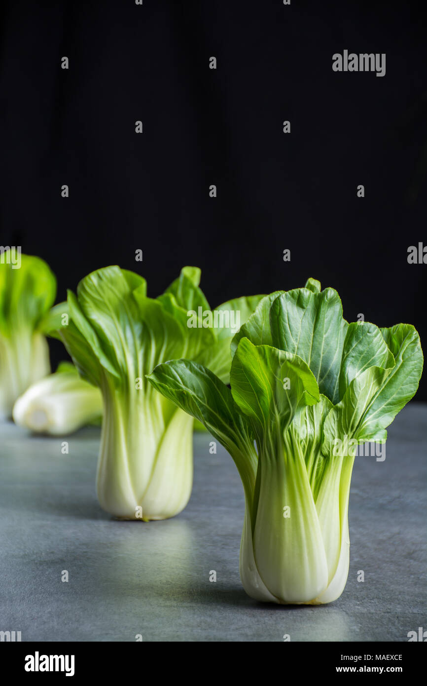 Fresh raw green baby Bok choy or pak choi Chinese cabbage Stock Photo ...