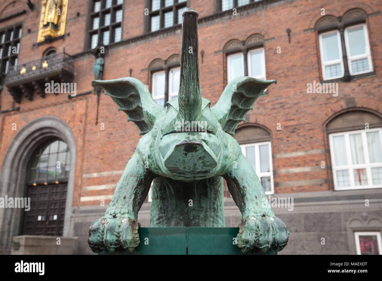 Detail of Dragon Fountain located in the City Hall Square in Copenhagen ...