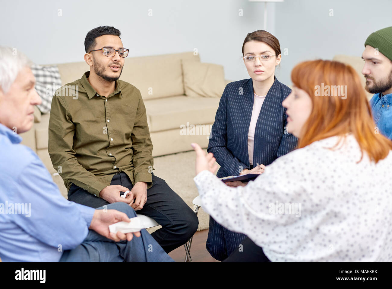 Group Therapy Session at Full Speed Stock Photo - Alamy