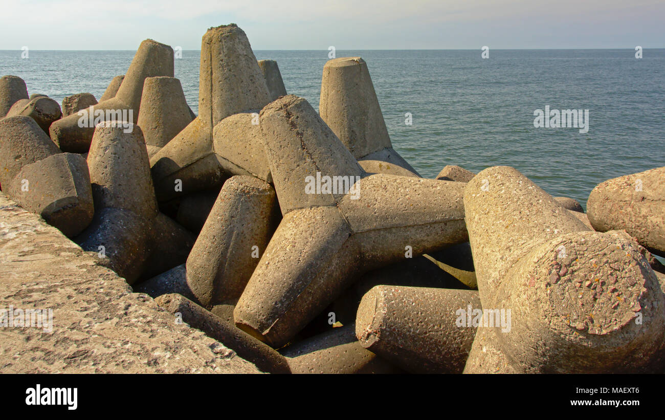 Concrete tetrapod armour units aside Liepaja Northern breakwater Stock ...