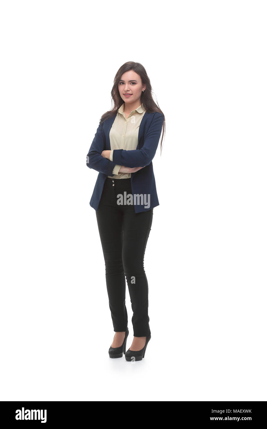 Woman stand and smile, isolated on white background Stock Photo - Alamy