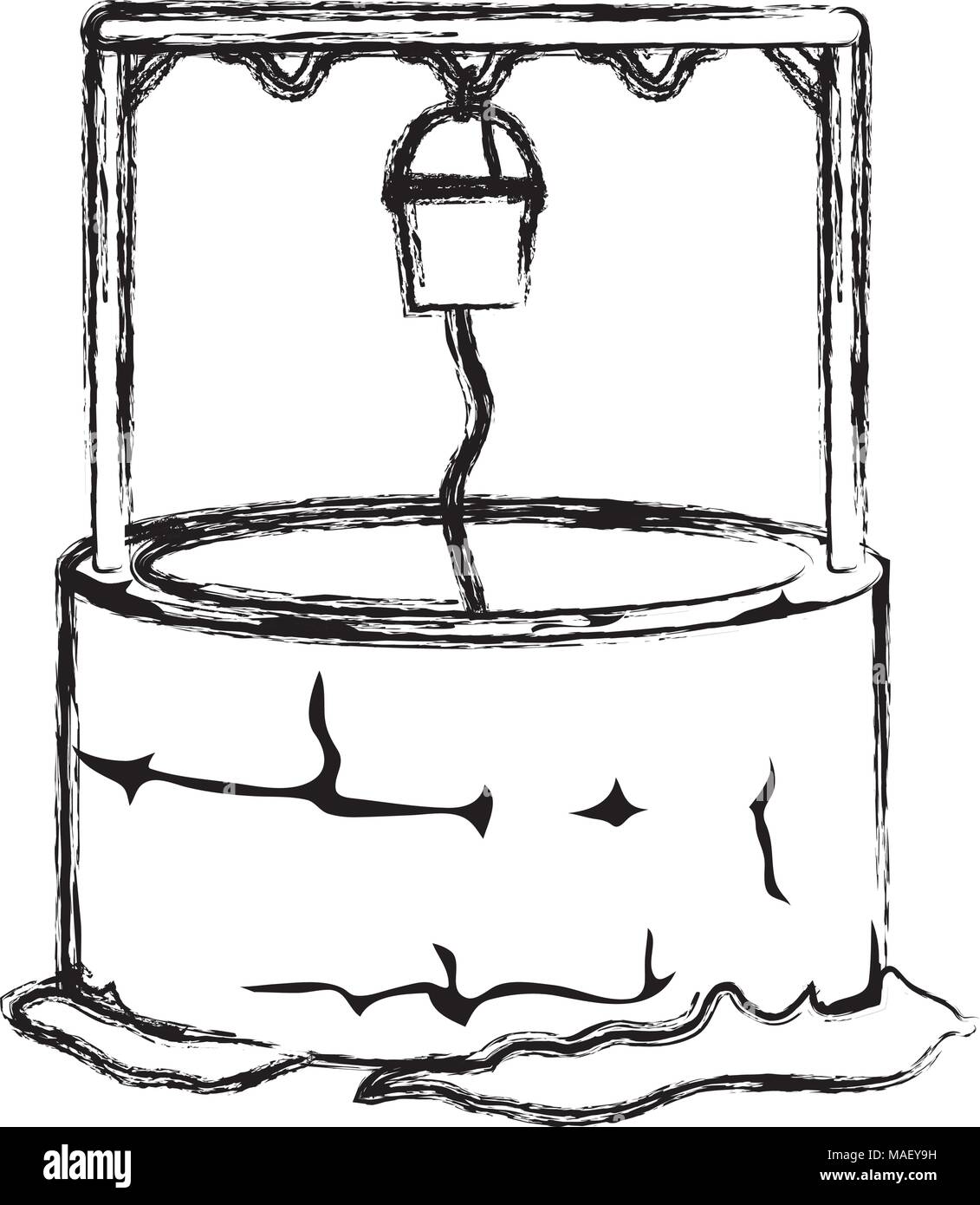 grunge water well hole with rope and bucket vector illustration Stock ...