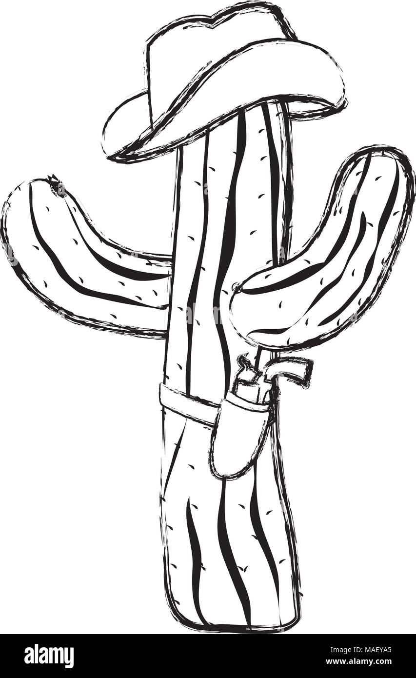 grunge desert cactus plant with hat and gun vector illustration Stock ...