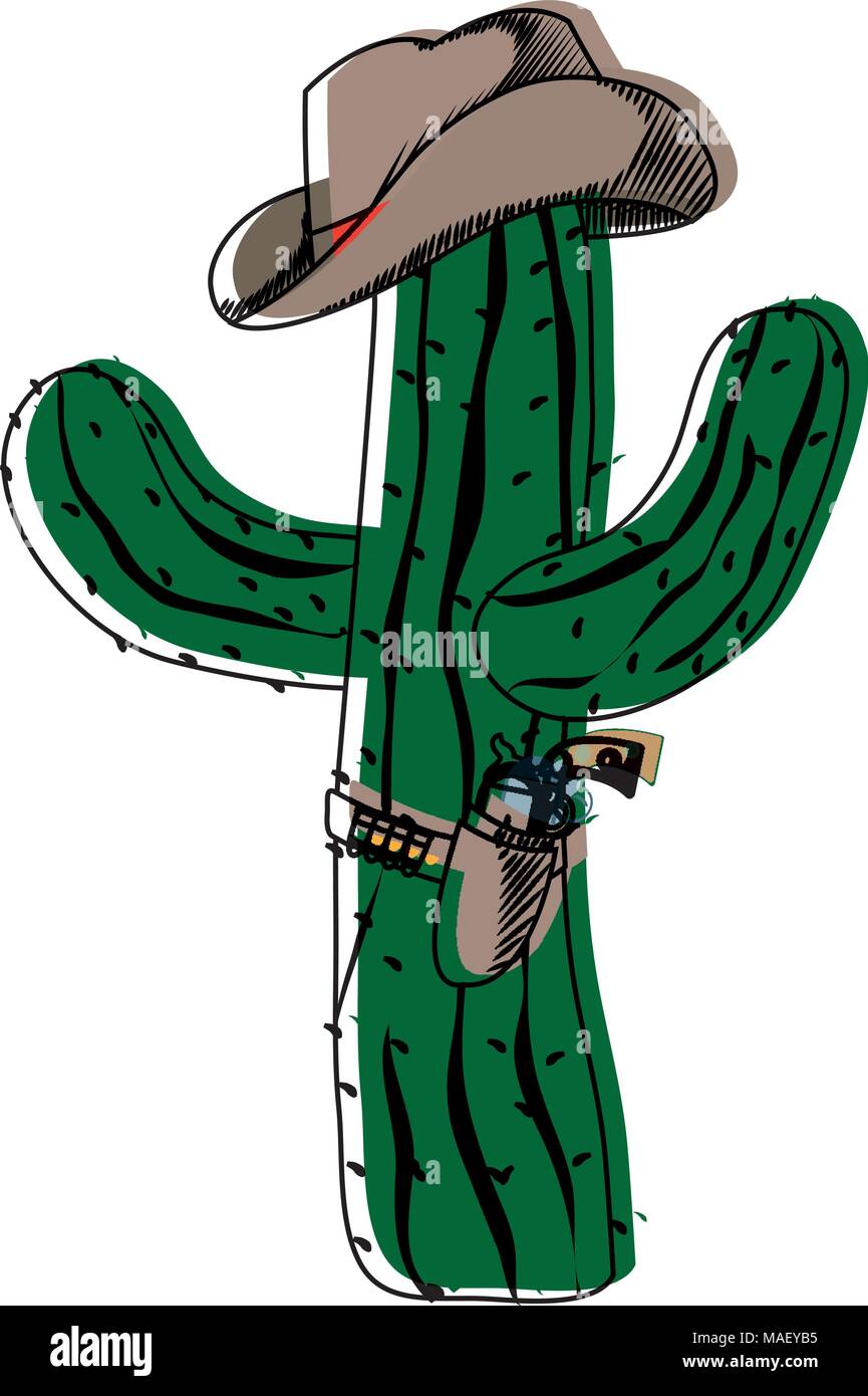 moved color desert cactus plant with hat and gun vector illustration ...