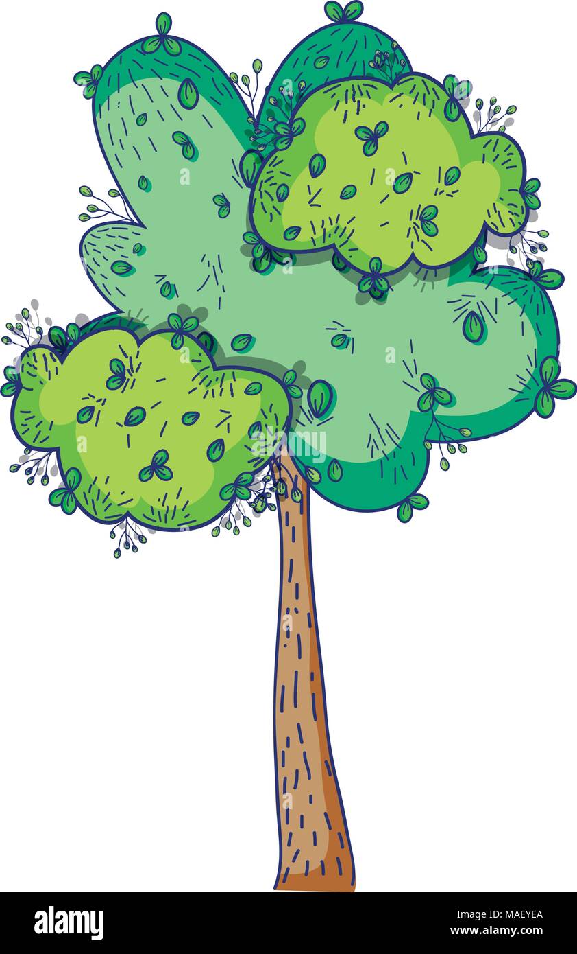 tree with natural stem and tropical leaves vector illustration Stock ...