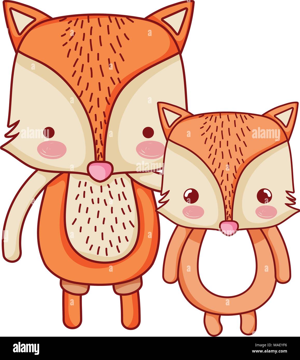 cute fox father and his child wild animal vector illustration Stock ...