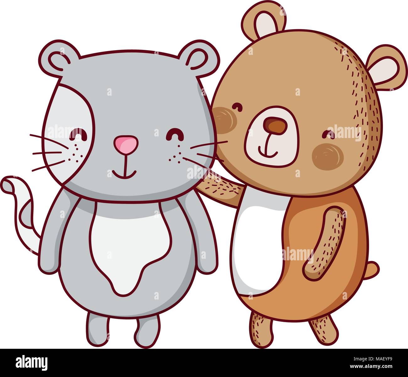 cute cat and bear friends animals vector illustration Stock Vector ...