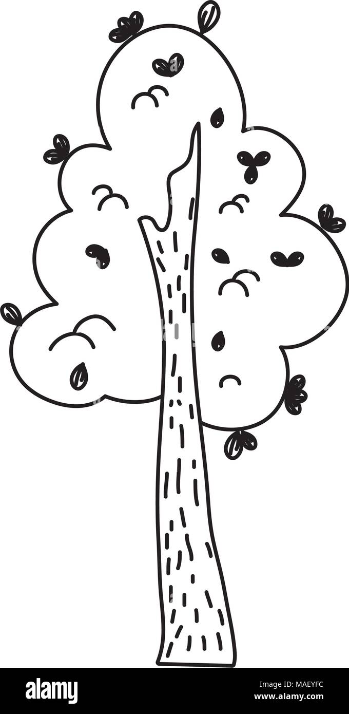 line natural tree with leaves design vector illustration Stock Vector ...