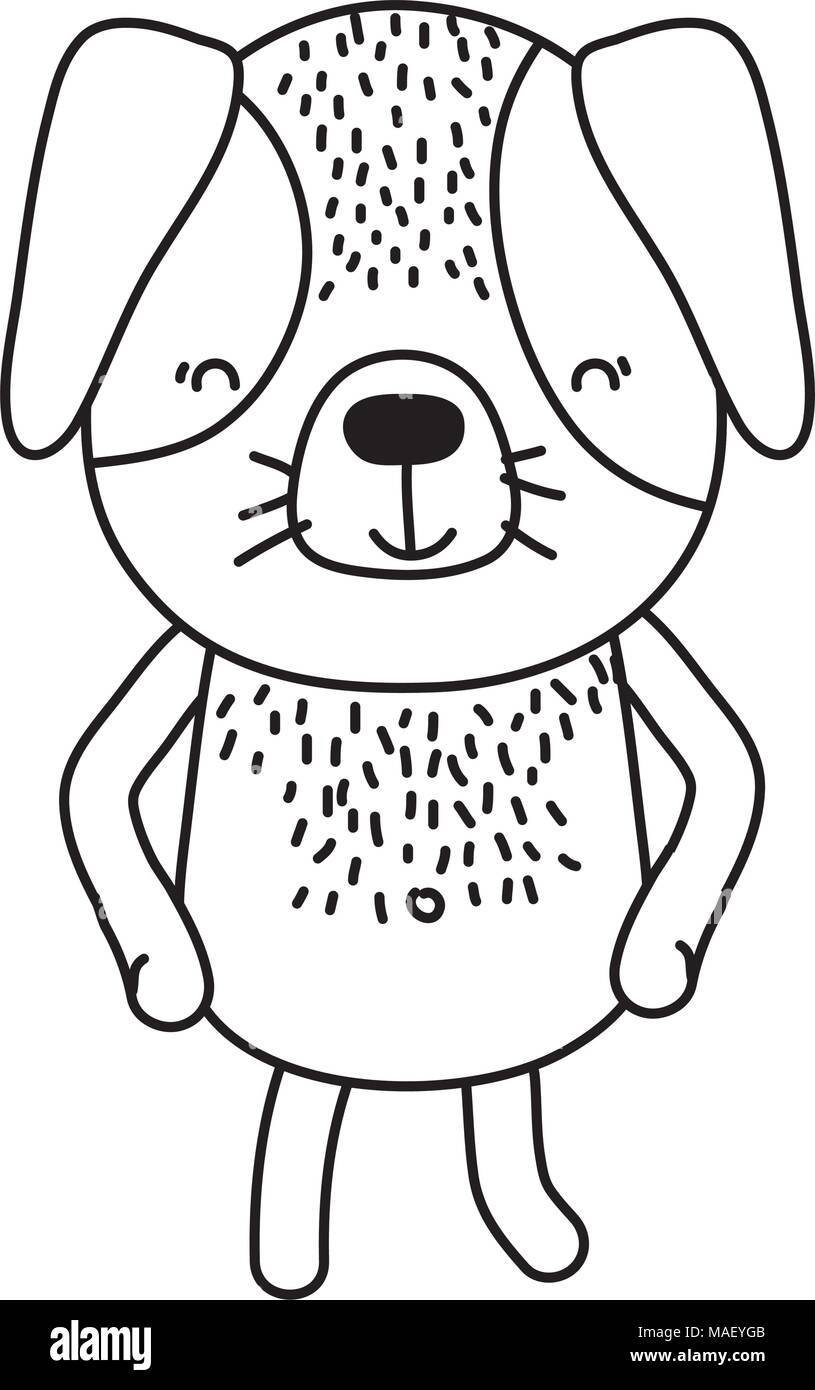 line happy and adorable dog animal character vector illustration Stock ...