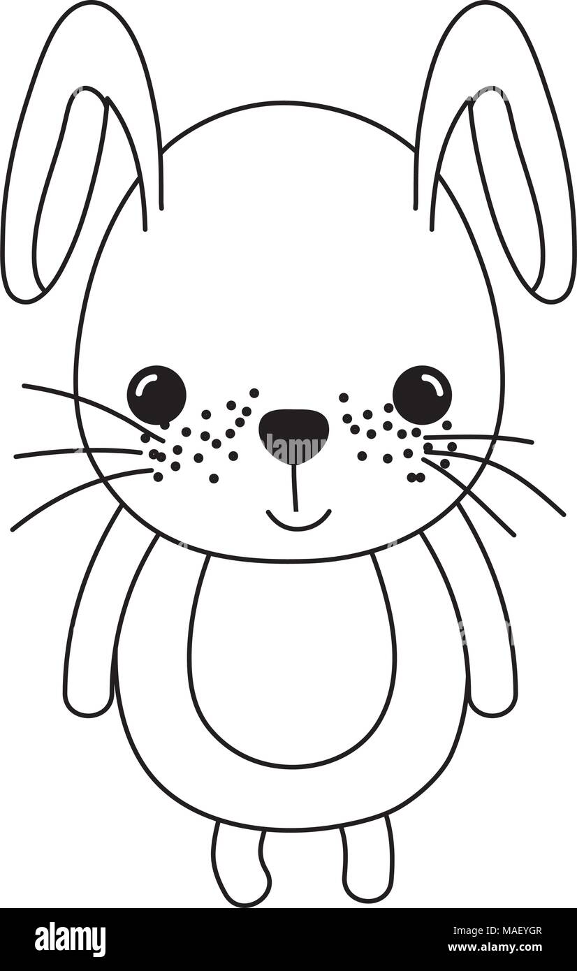 line cute rabbit wild animal character vector illustration Stock Vector ...