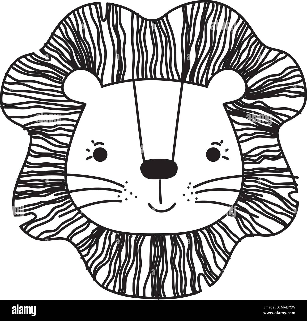 line cute lion head wild animal vector illustration Stock Vector Image ...