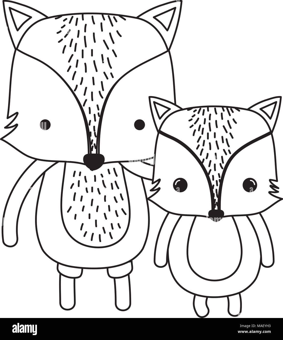 line cute fox father and his child wild animal vector illustration ...