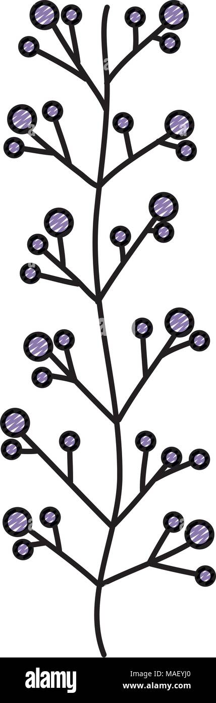 doodle natural plant with leaves and cute flowers vector illustration ...