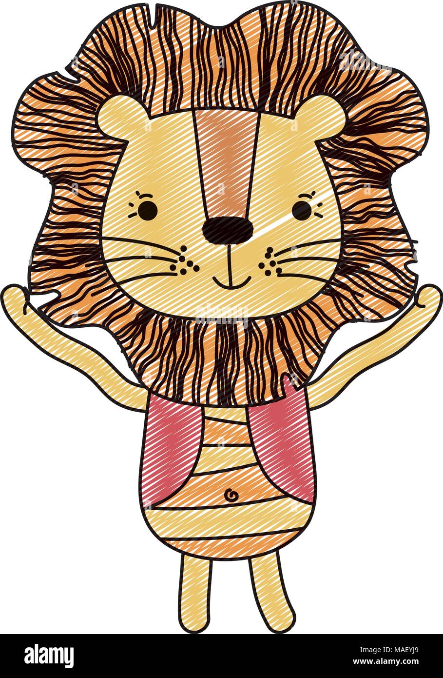 doodle cute happy lion wild animal vector illustration Stock Vector ...