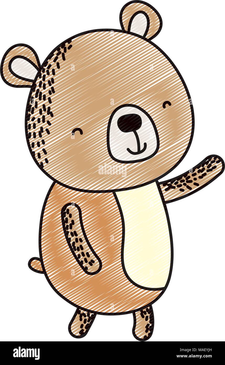 doodle happy bear wild animal with hand up vector illustration Stock ...