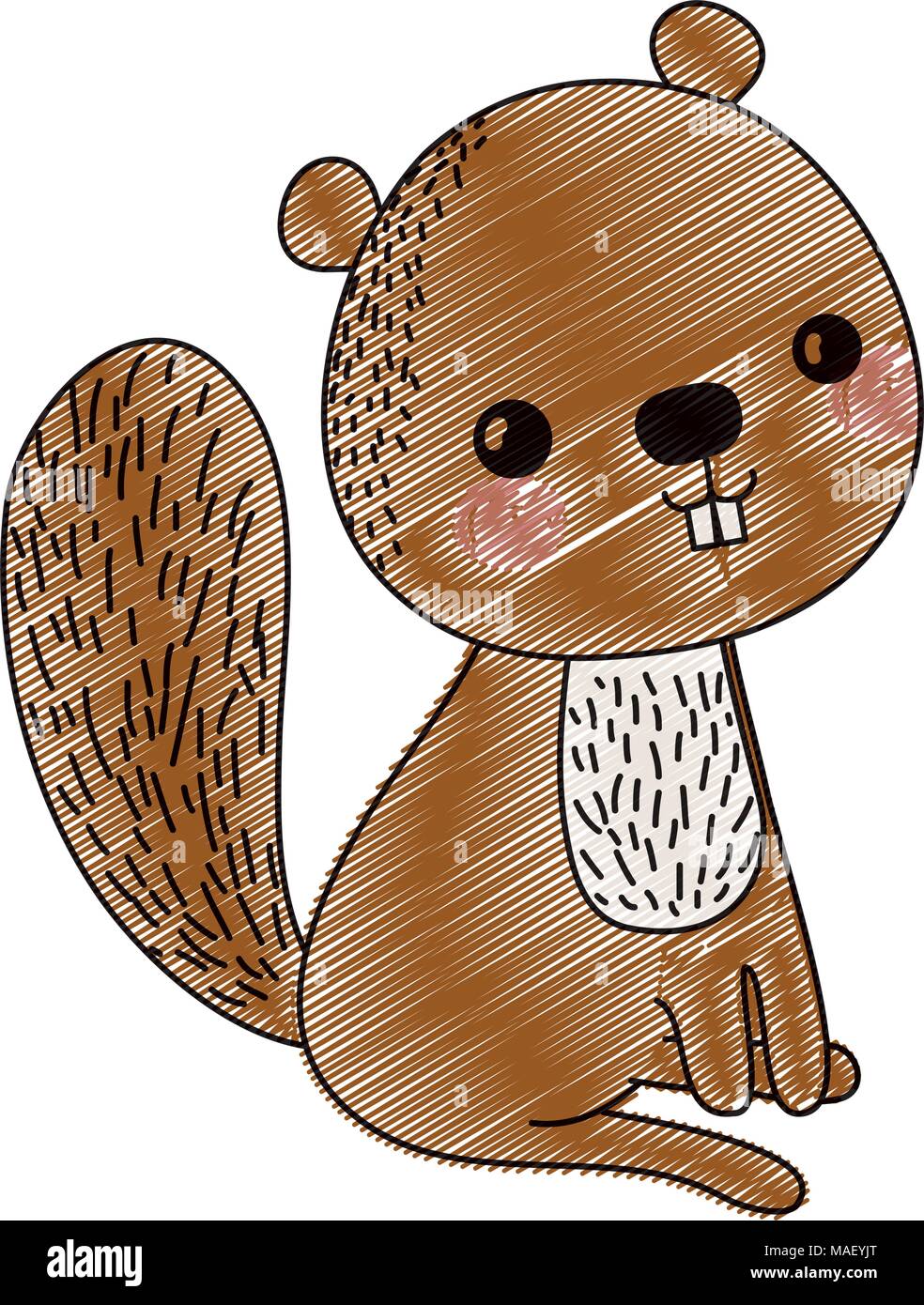 doodle happy beaver seated animal with tail vector illustration Stock ...