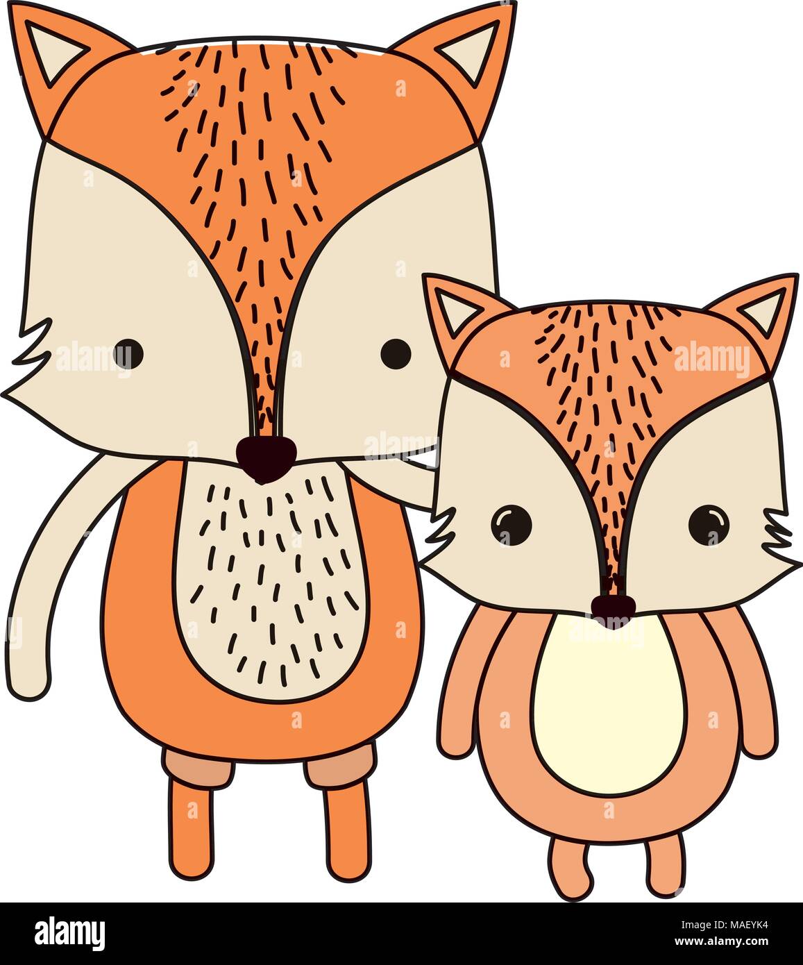 doodle cute fox father and his child wild animal vector illustration ...