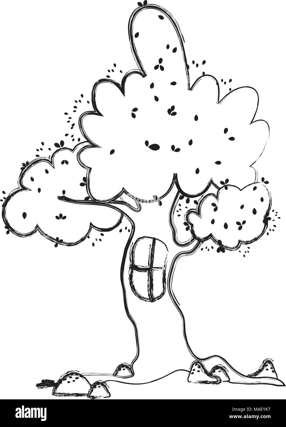 grunge tree with branches leaves and window design vector illustration ...