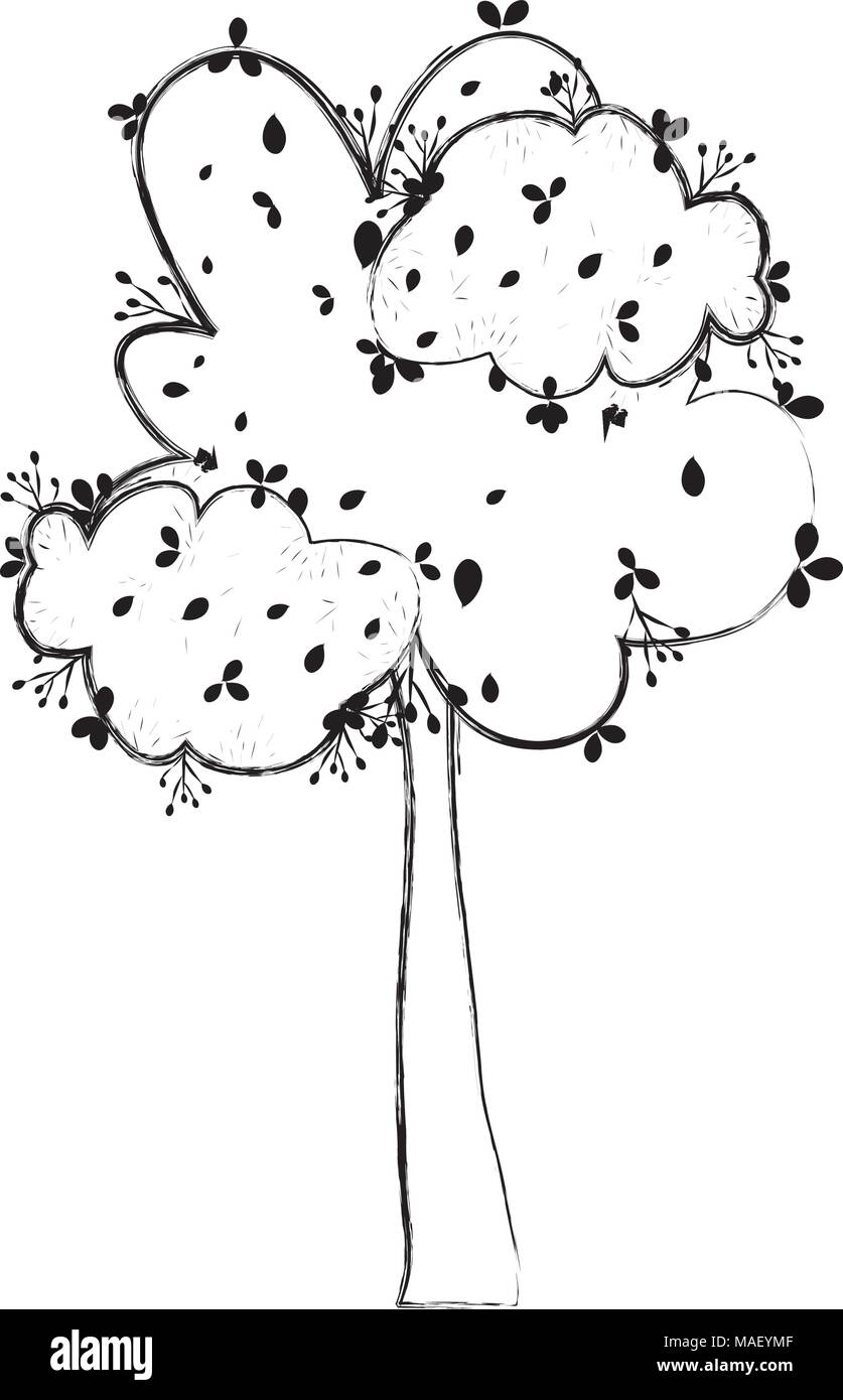 grunge tree with natural stem and tropical leaves vector illustration ...