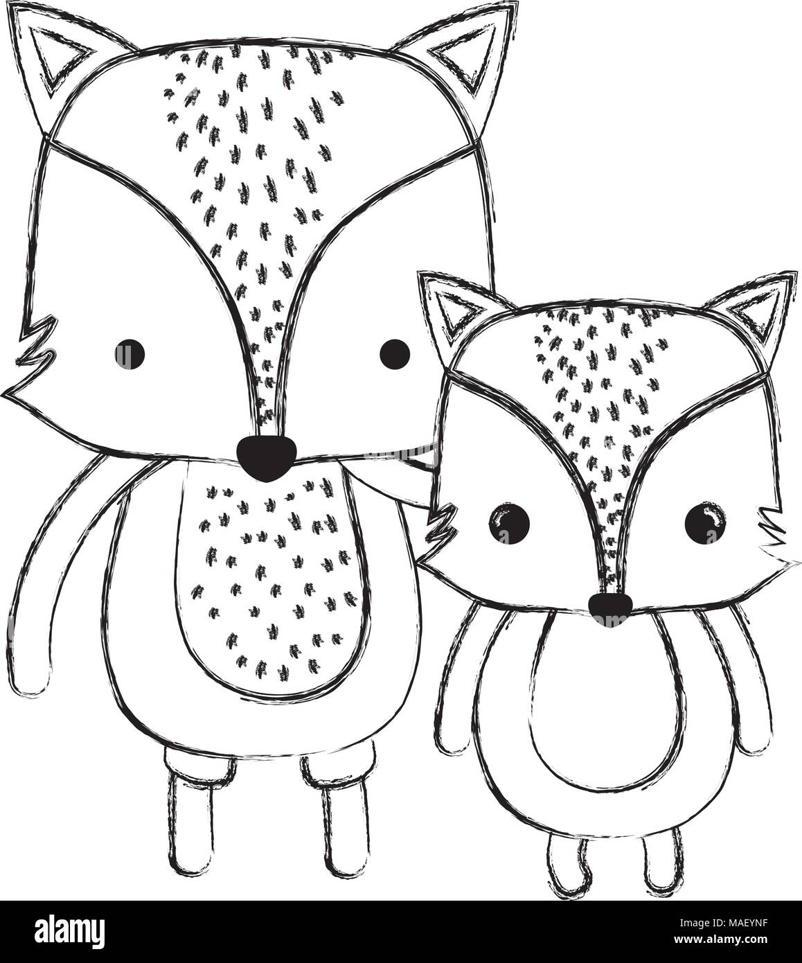 grunge cute fox father and his child wild animal vector illustration ...