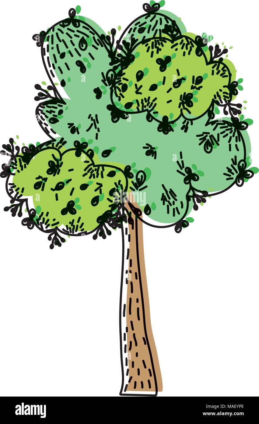 moved color tree with natural stem and tropical leaves vector ...