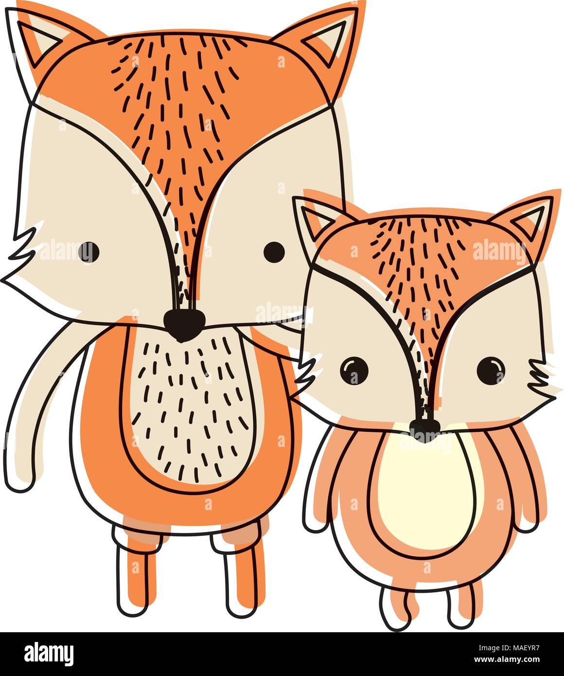 moved color cute fox father and his child wild animal vector ...