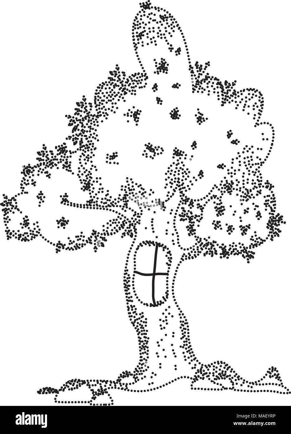 dotted shape tree with branches leaves and window design vector ...