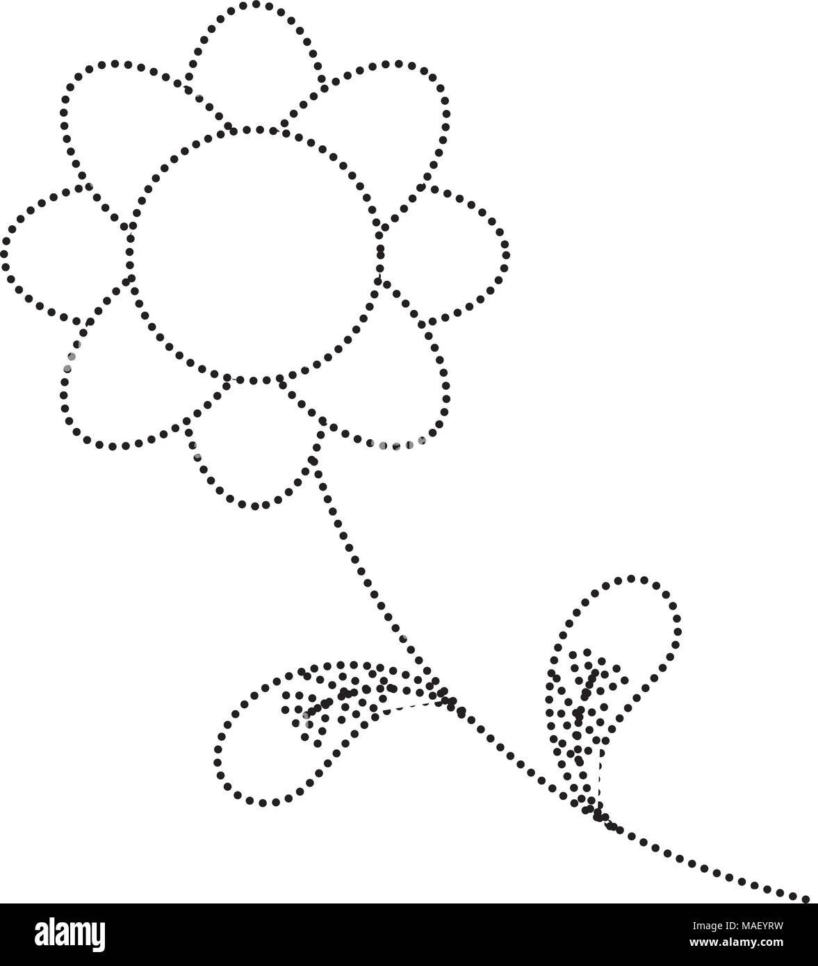 dotted shape beautiful flower with petals and natural leaves vector ...