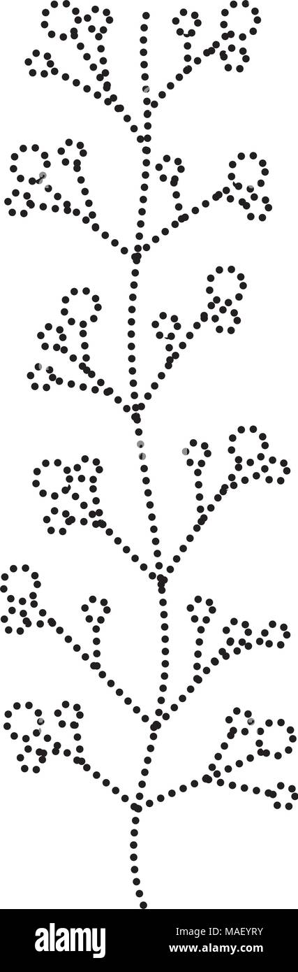 dotted shape natural plant with leaves and cute flowers vector ...