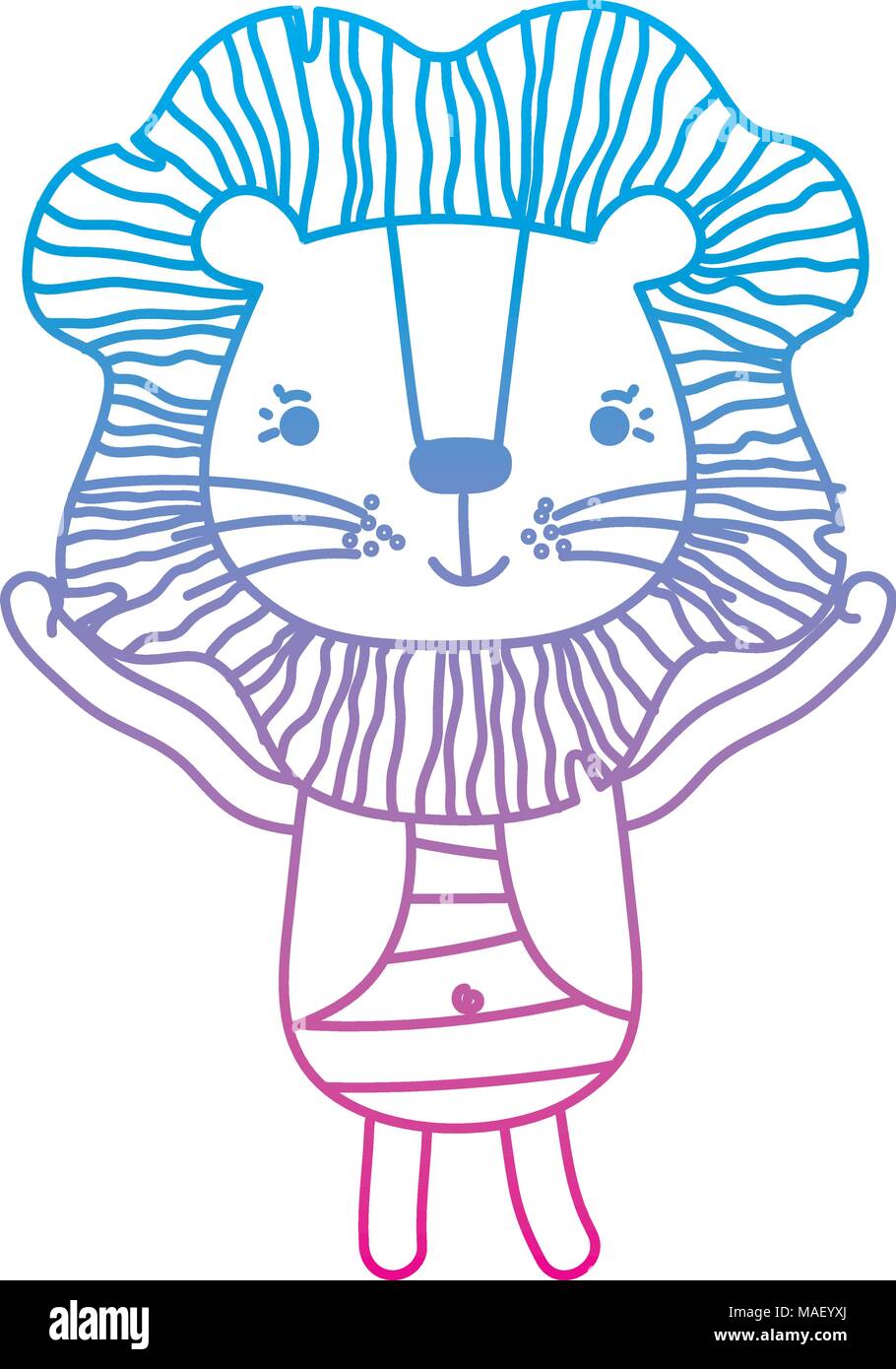 degraded line cute happy lion wild animal vector illustration Stock ...