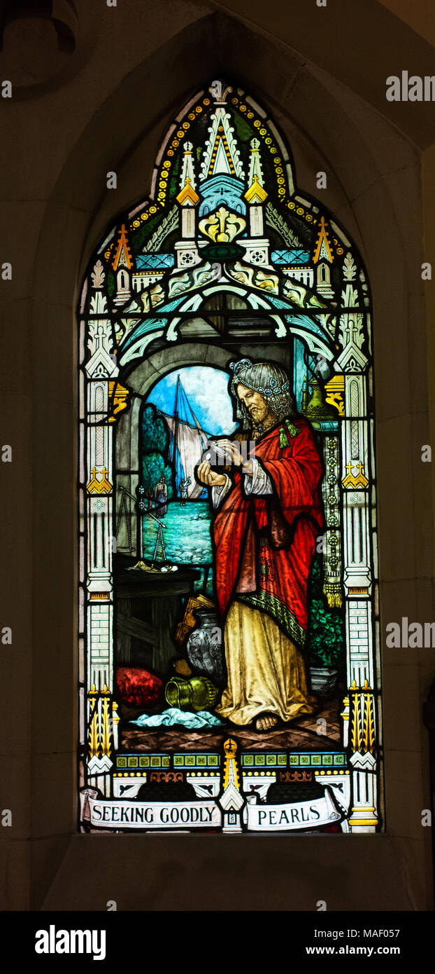 Stained Glass Window In The Scots Church Melbourne Depicting The Parable Of The Hidden Pearl