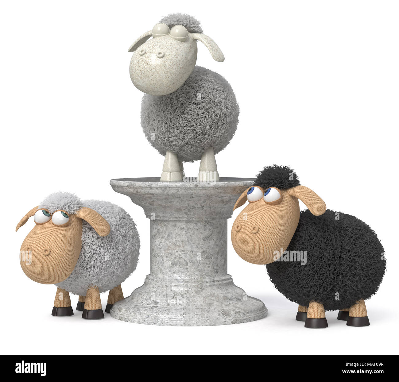 3d illustration funny fluffy sheep do different things/ fluffy farm ...