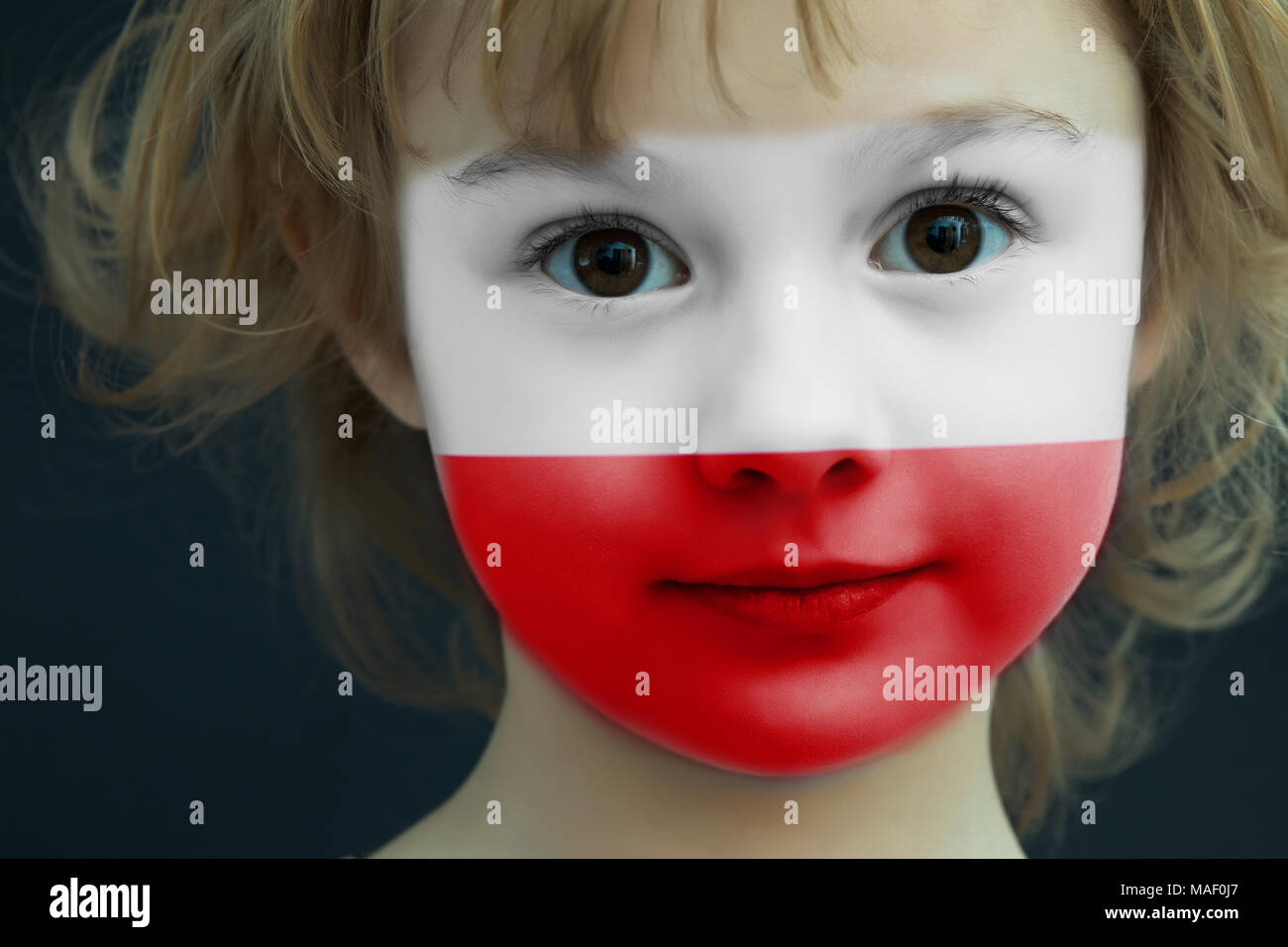 Portrait of a child with a painted Polish flag Stock Photo - Alamy
