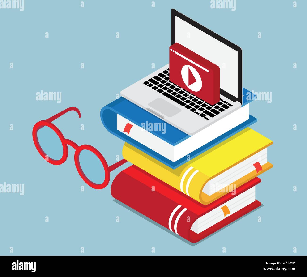 online education, lesson, learning concept laptop with media on stack ...