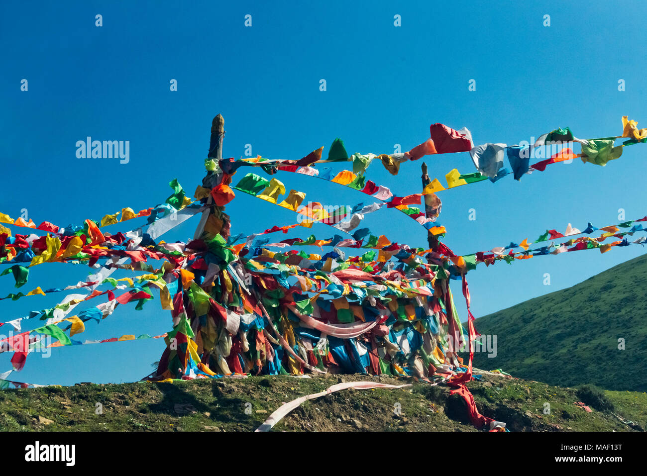 Praying flags in the mountain, Ngawa Tibetan and Qiang Autonomous ...