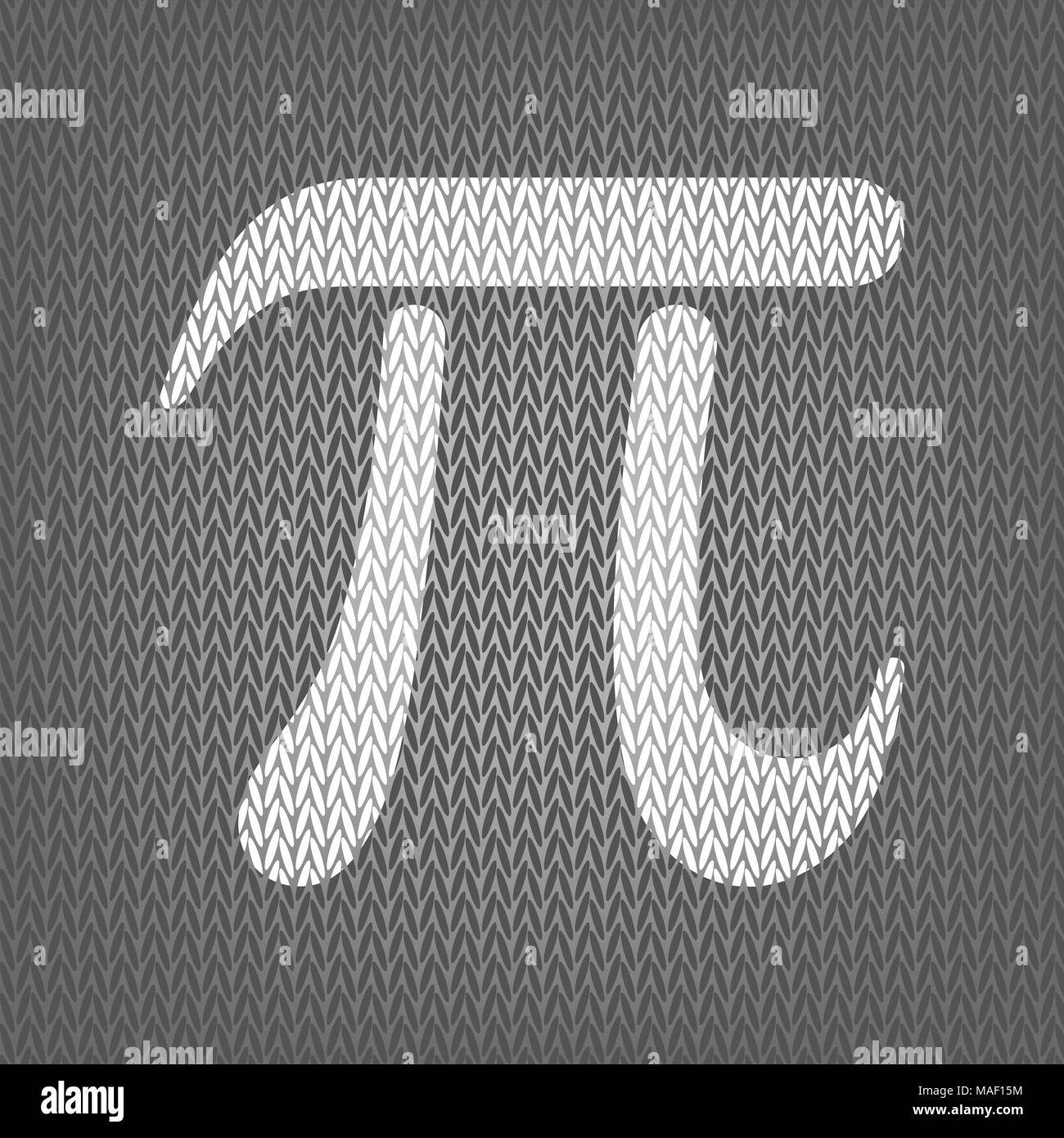 Pi greek letter sign. Vector. White knitted icon on gray knitted ...