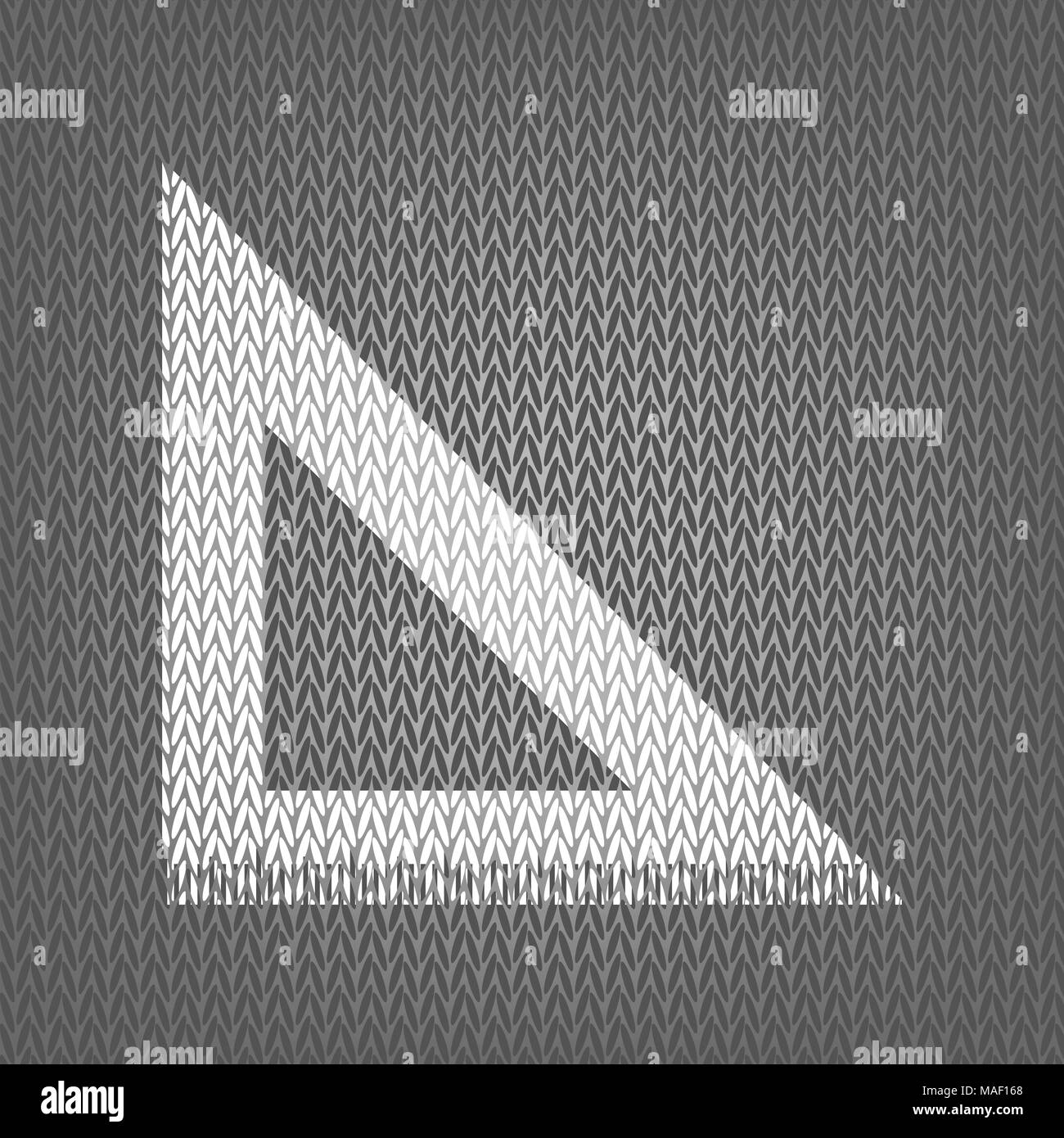 Ruler sign illustration. Vector. White knitted icon on gray knitted ...