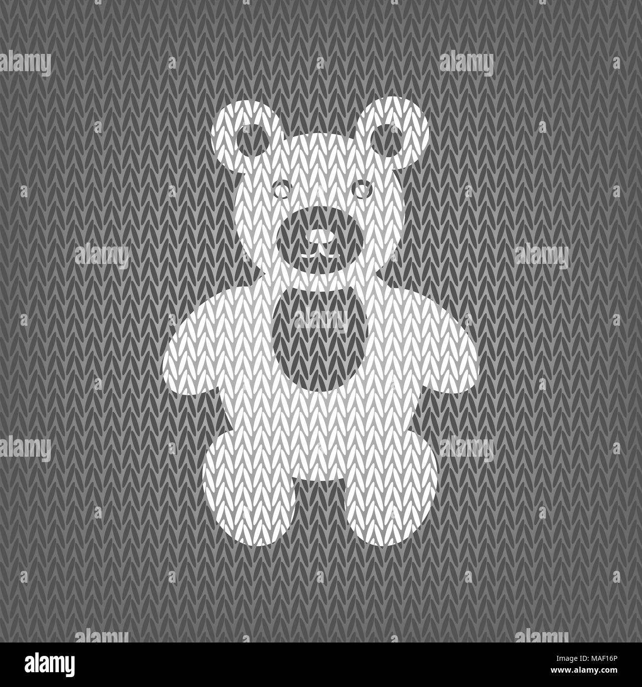 Teddy bear sign illustration. Vector. White knitted icon on gray ...