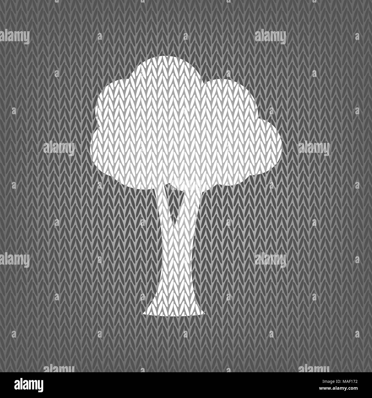 Tree sign illustration. Vector. White knitted icon on gray knitted ...