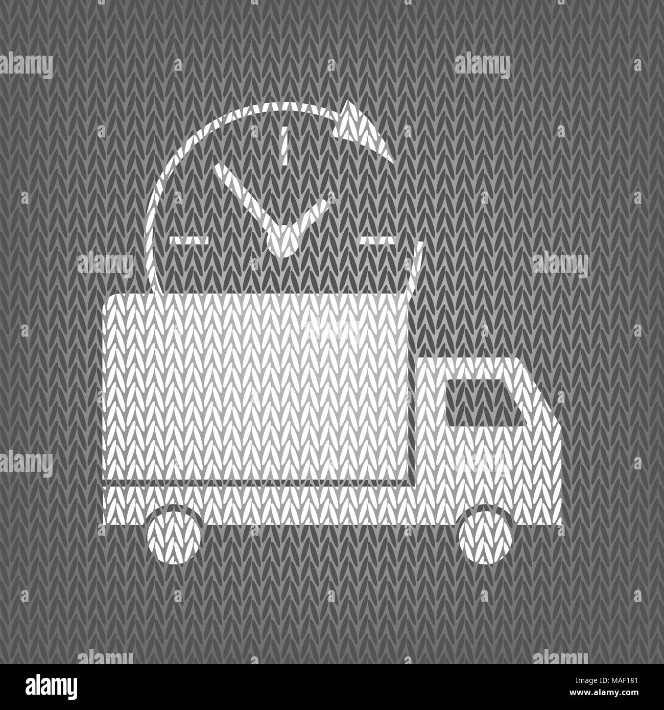 Delivery sign illustration. Vector. White knitted icon on gray knitted ...