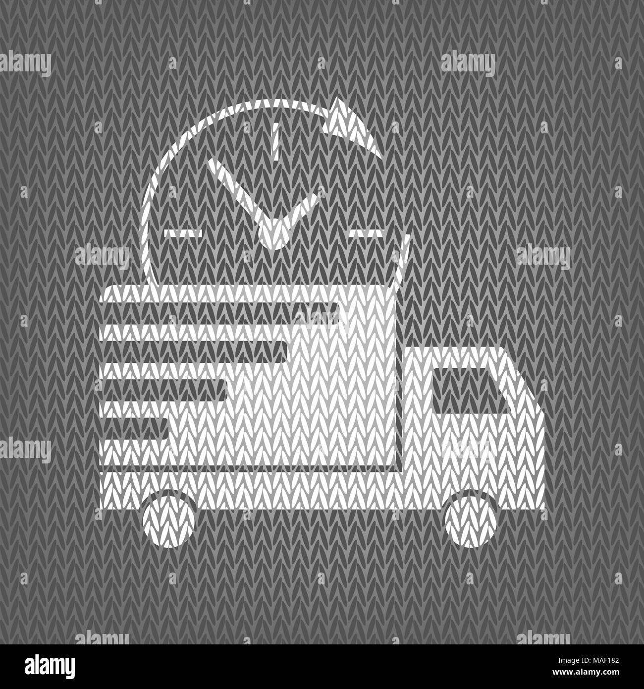 Delivery sign illustration. Vector. White knitted icon on gray knitted ...