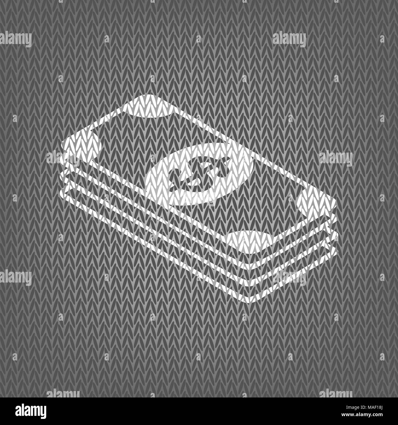 Bank Note dollar sign. Vector. White knitted icon on gray knitted ...
