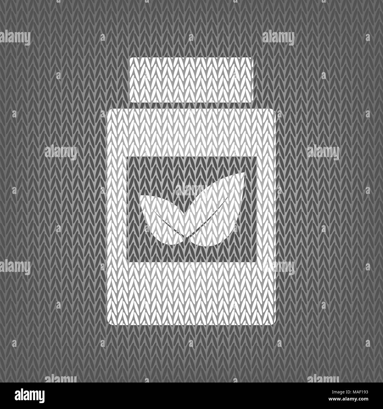 Supplements container sign. Vector. White knitted icon on gray knitted ...